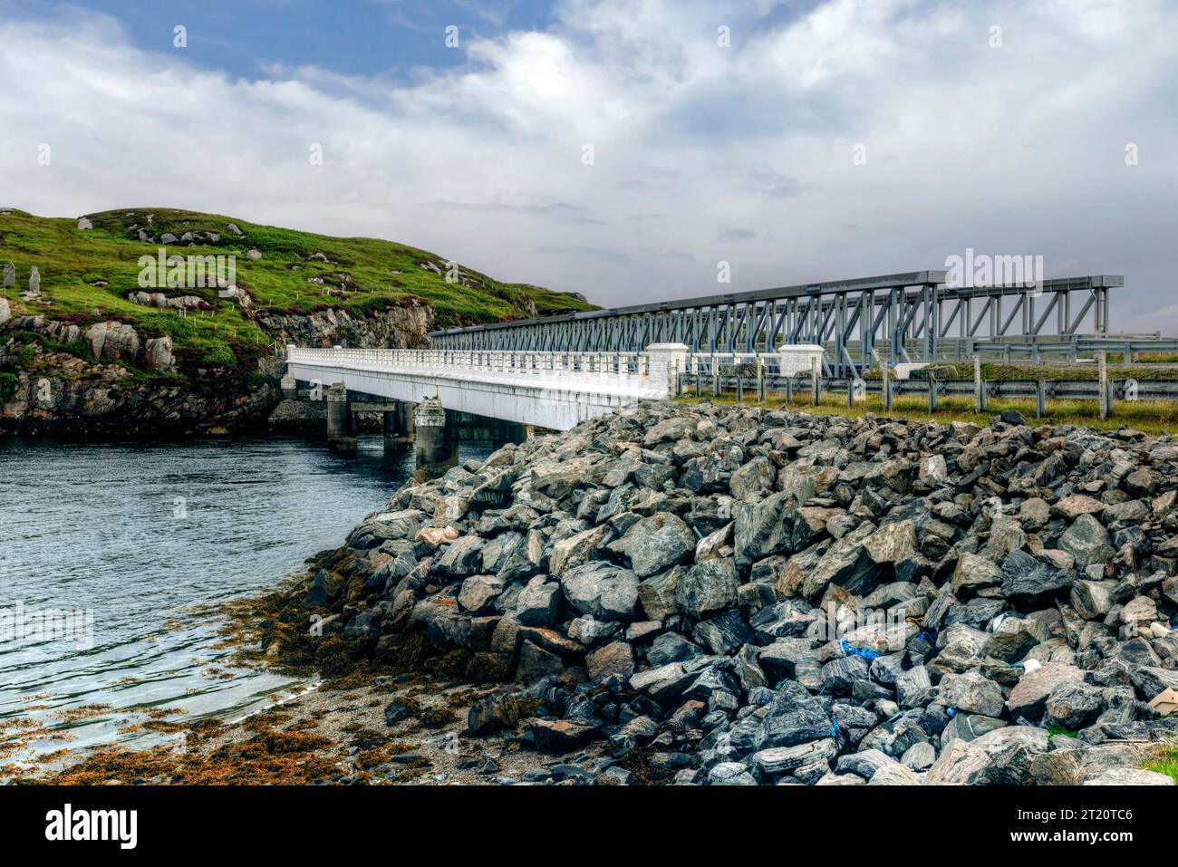 Bridge over the Atlantic to Great Bernera with standing stones, Isle of ...