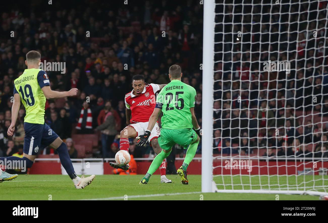 Gabriel Jesus of Arsenal puts a shot on goal over the crossbar ...