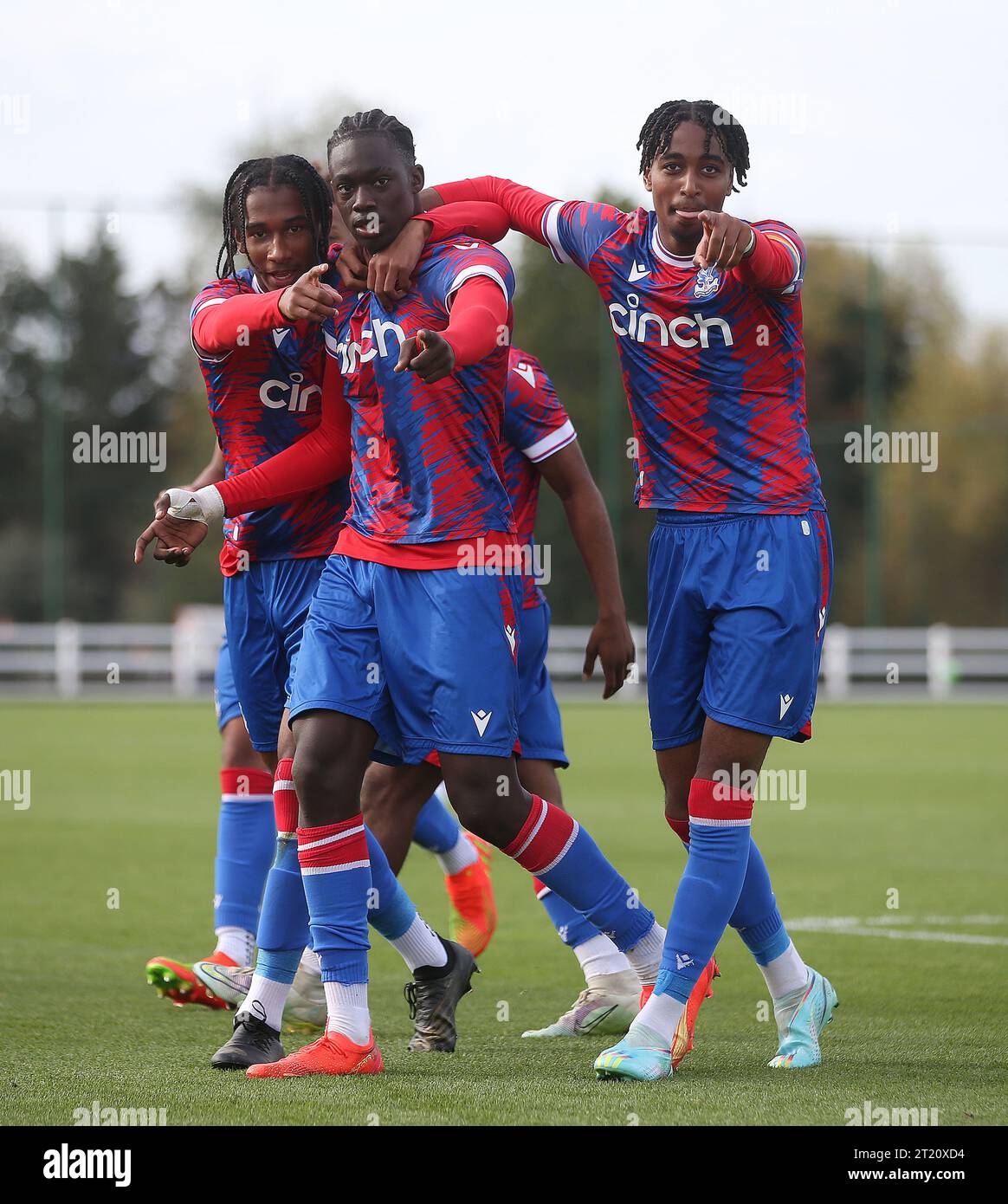 GOAL 1-1, Hindolo Mustapha of Crystal Palace U18 goal celebration with Adler Nascimento & Kalani ...