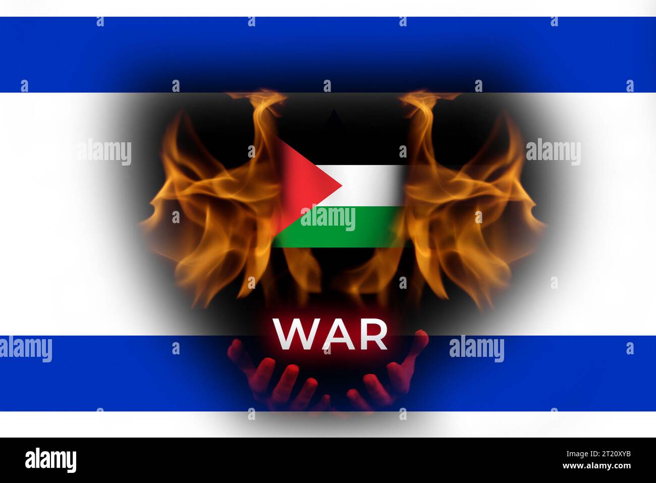 Palestine Israel war. Banner for design. Text. Demon evil holding ...