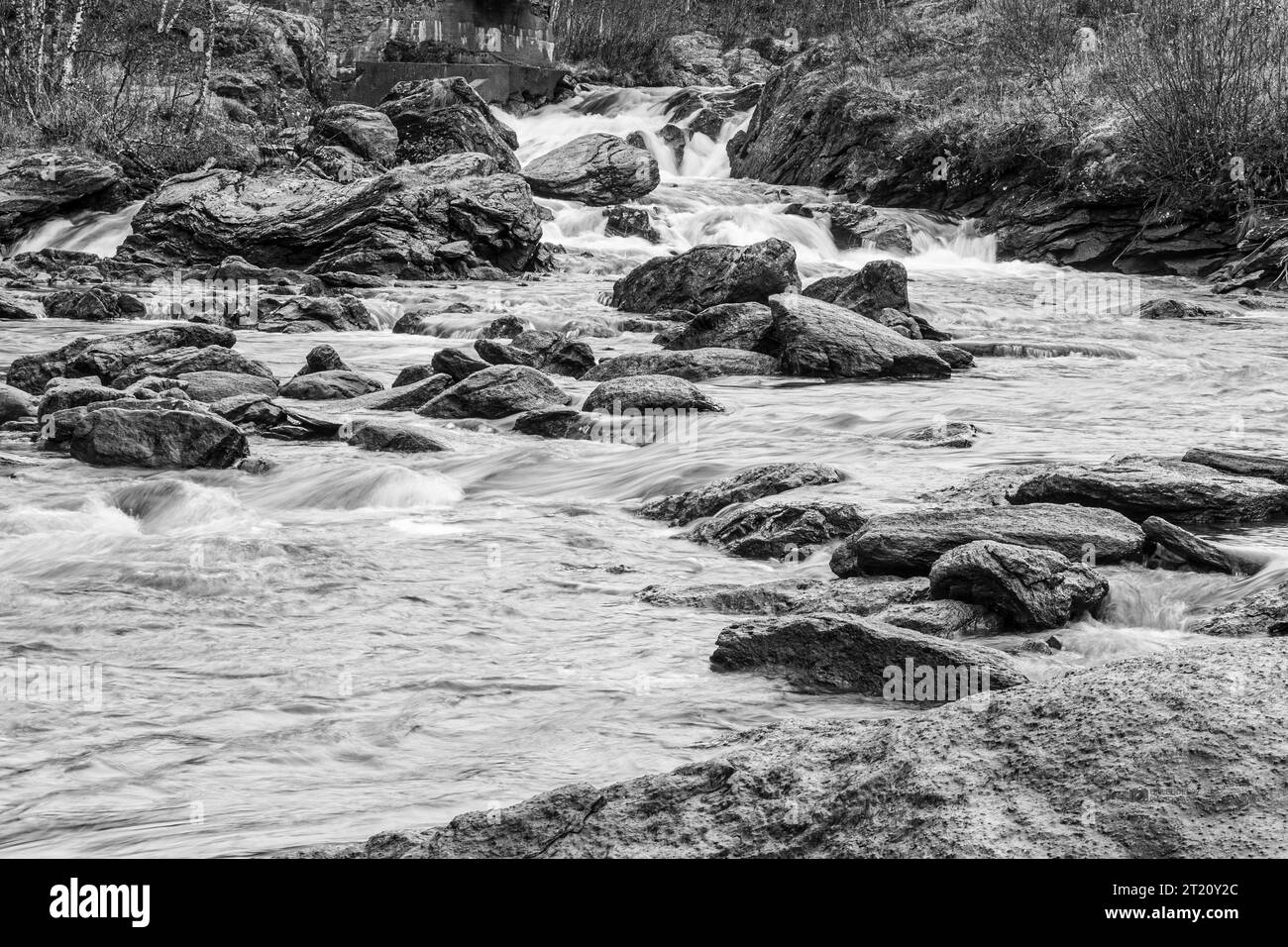 Norwegian River Landscape in Black & White Stock Photo - Alamy