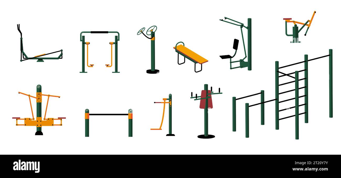 Street workout constructor. Cartoon city zone with gym equipment ...