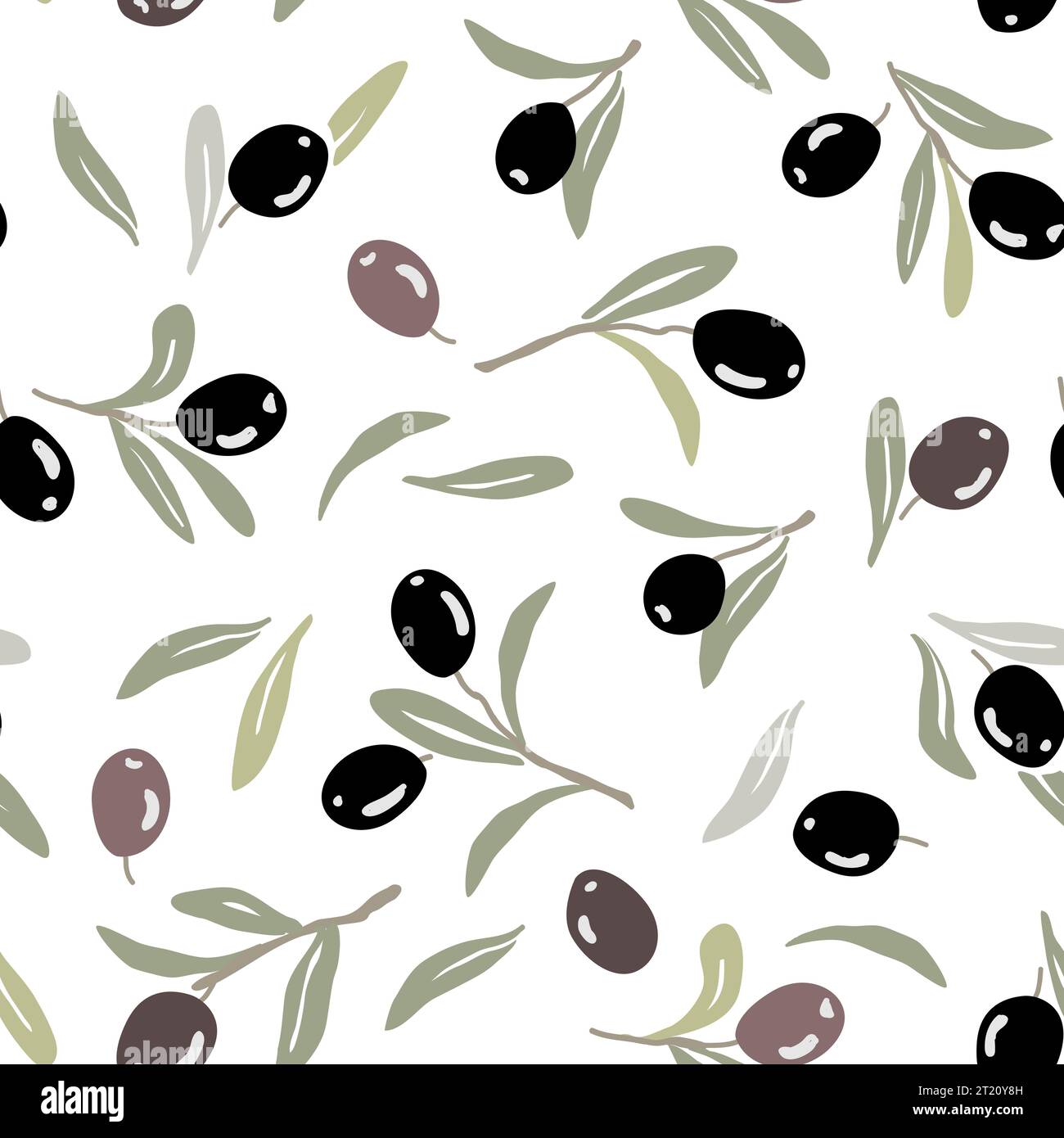Vector seamless pattern with hand drawn ripe olive tree branches on ...