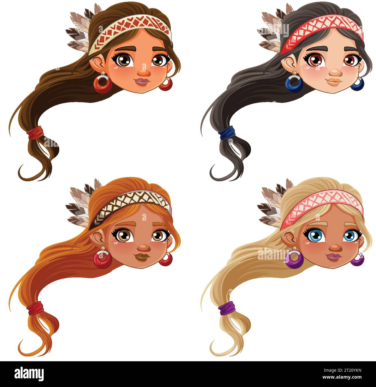 Set of Set of Native American cartoon head illustration Stock Vector ...