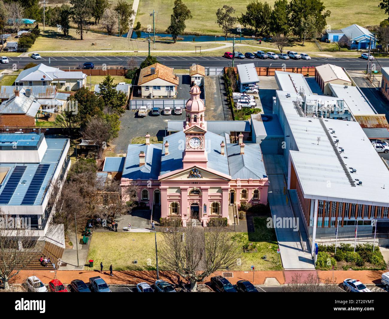 An aerial view of a modern urban cityscape in Inverell, New South Wales ...