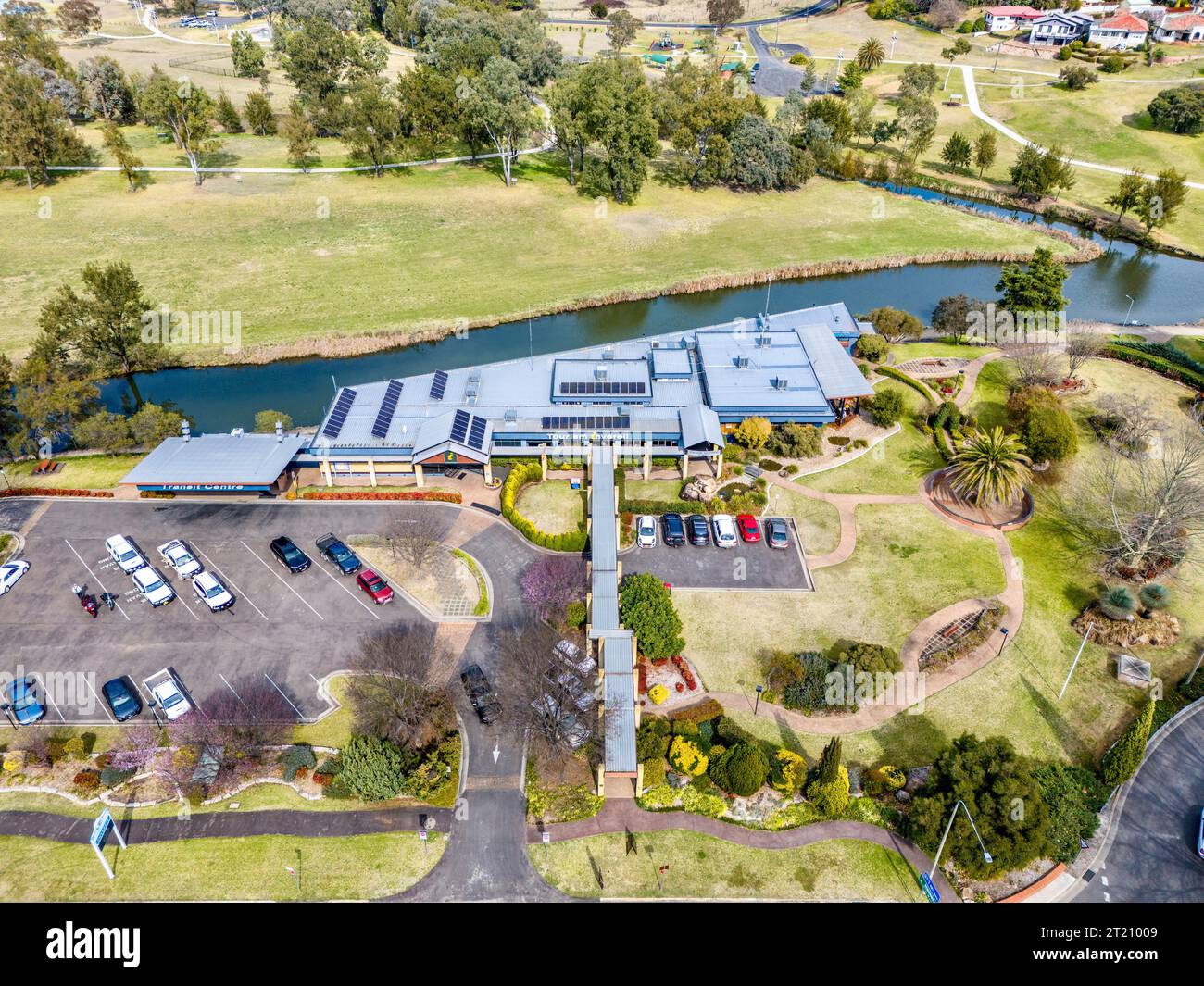 An aerial view of a modern urban cityscape in Inverell, New South Wales ...