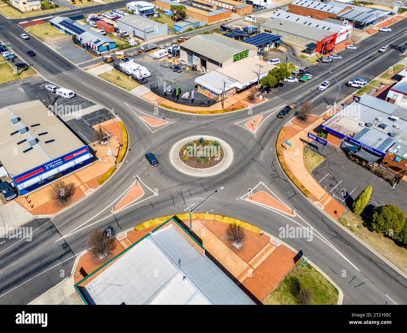 An aerial view of a modern urban cityscape in Inverell, New South Wales ...