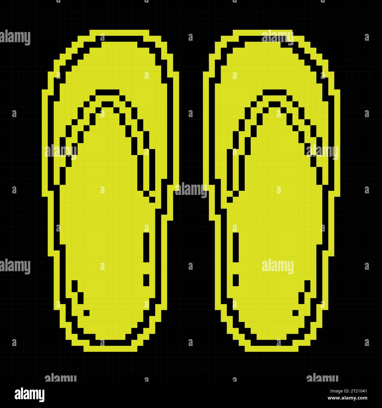 Beach rubber slippers Pixel silhouette icon. Beach shoes. Simple black and yellow vector Stock ...