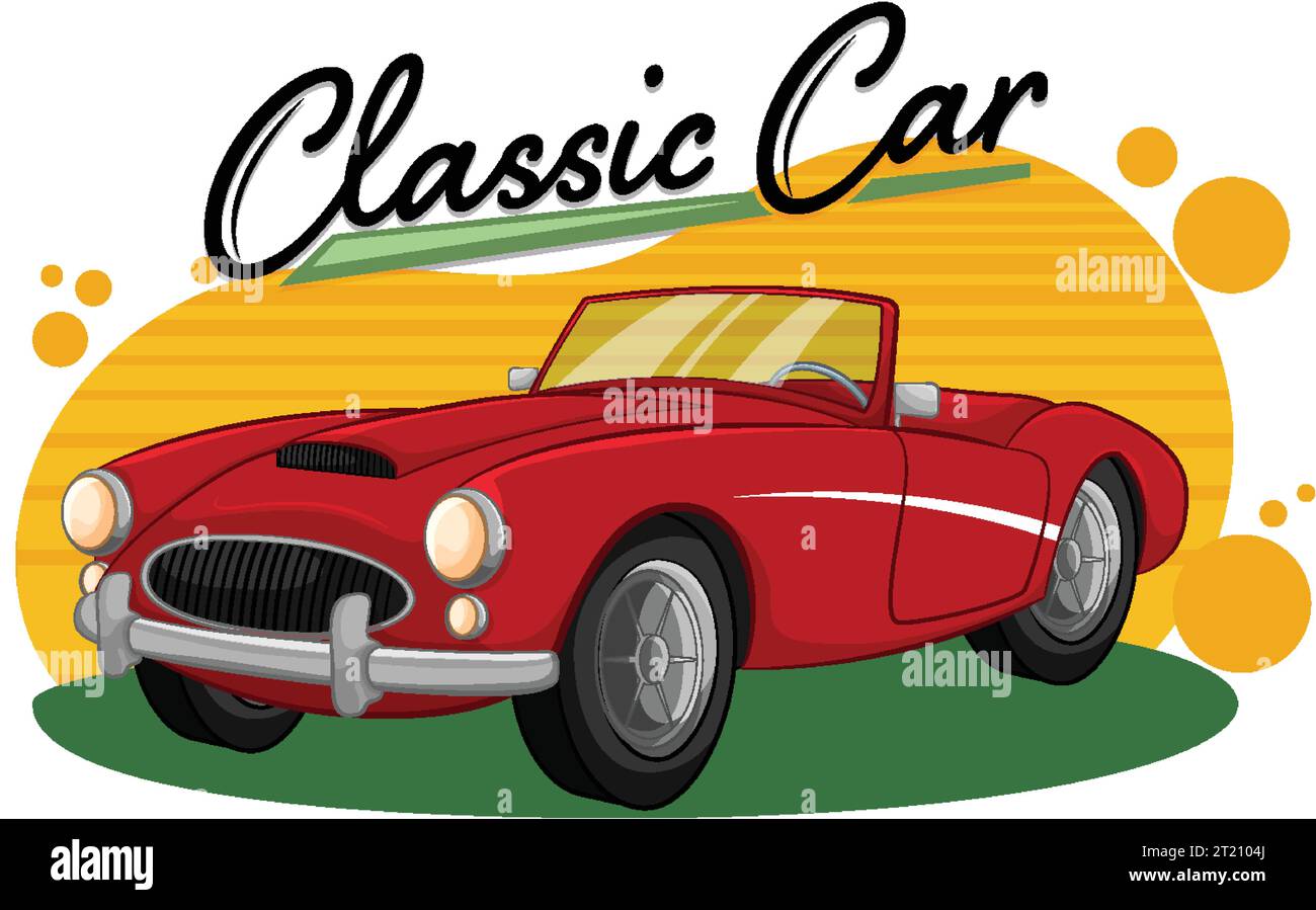 A vector cartoon illustration of a classic red vintage convertible car ...