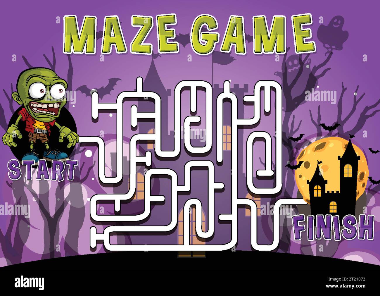 A vector cartoon illustration of a Halloween-themed zombie maze game ...