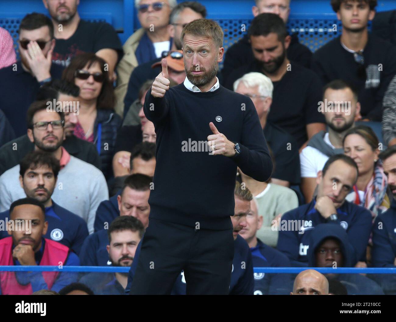 Graham Potter Manager of Chelsea gives his players the thumbs up ...