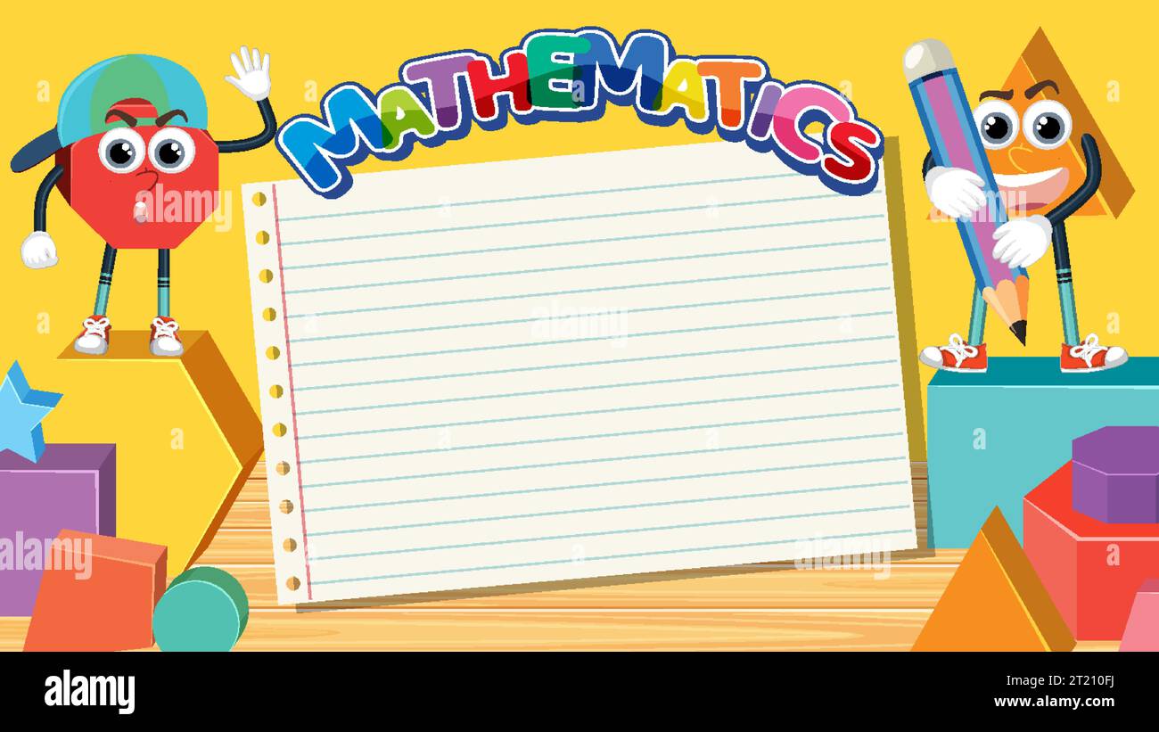 Blank Cartoon Math Notebook Template with Vector Illustration ...