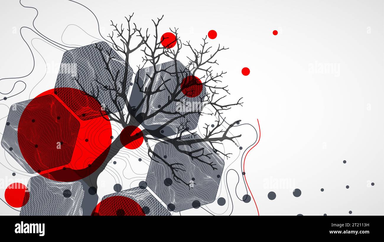 Art concept. Abstract mountains forms with Silhouette of a tree Stock ...