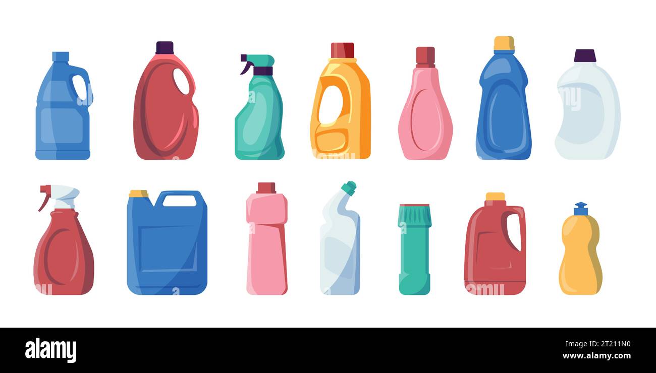 Detergent bottles. Chemical liquid soap and bleach for cleaning ...