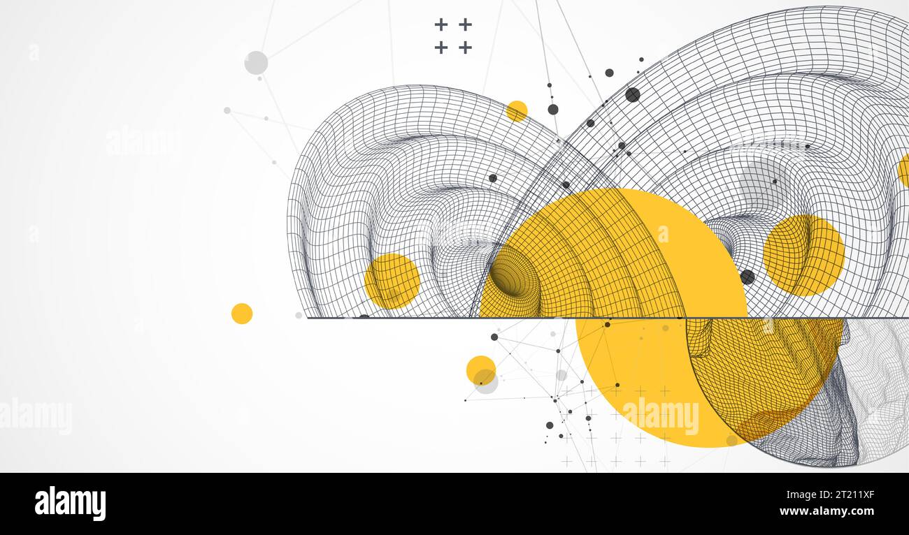 Template for science and technology presentation. Wireframe waves ...