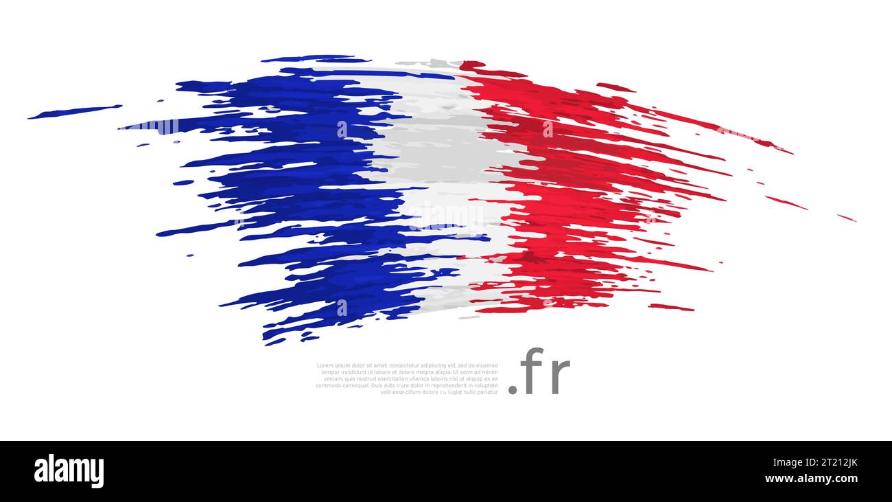 France flag. Brush strokes, grunge. Brush painted french flag on a white background. Vector ...