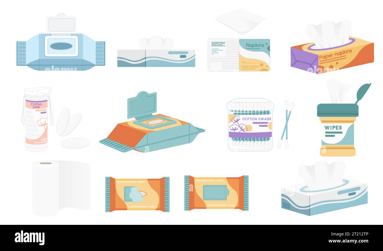 Collection of white paper tissue napkin in packaging vector ...