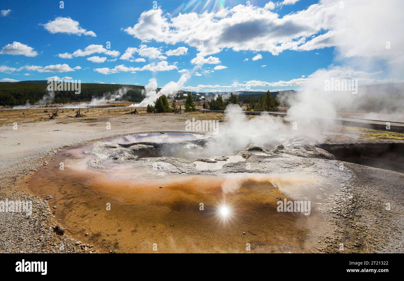 Inspiring natural background. Pools and geysers fields in Yellowstone ...