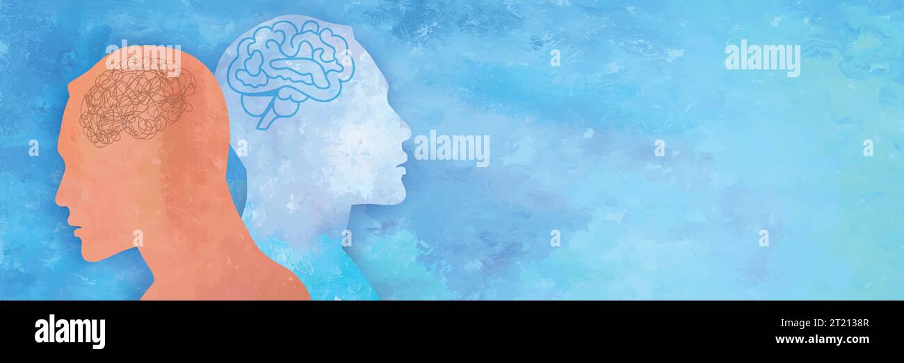 Metaphor bipolar disorder mind mental. Double face with tangle and ...