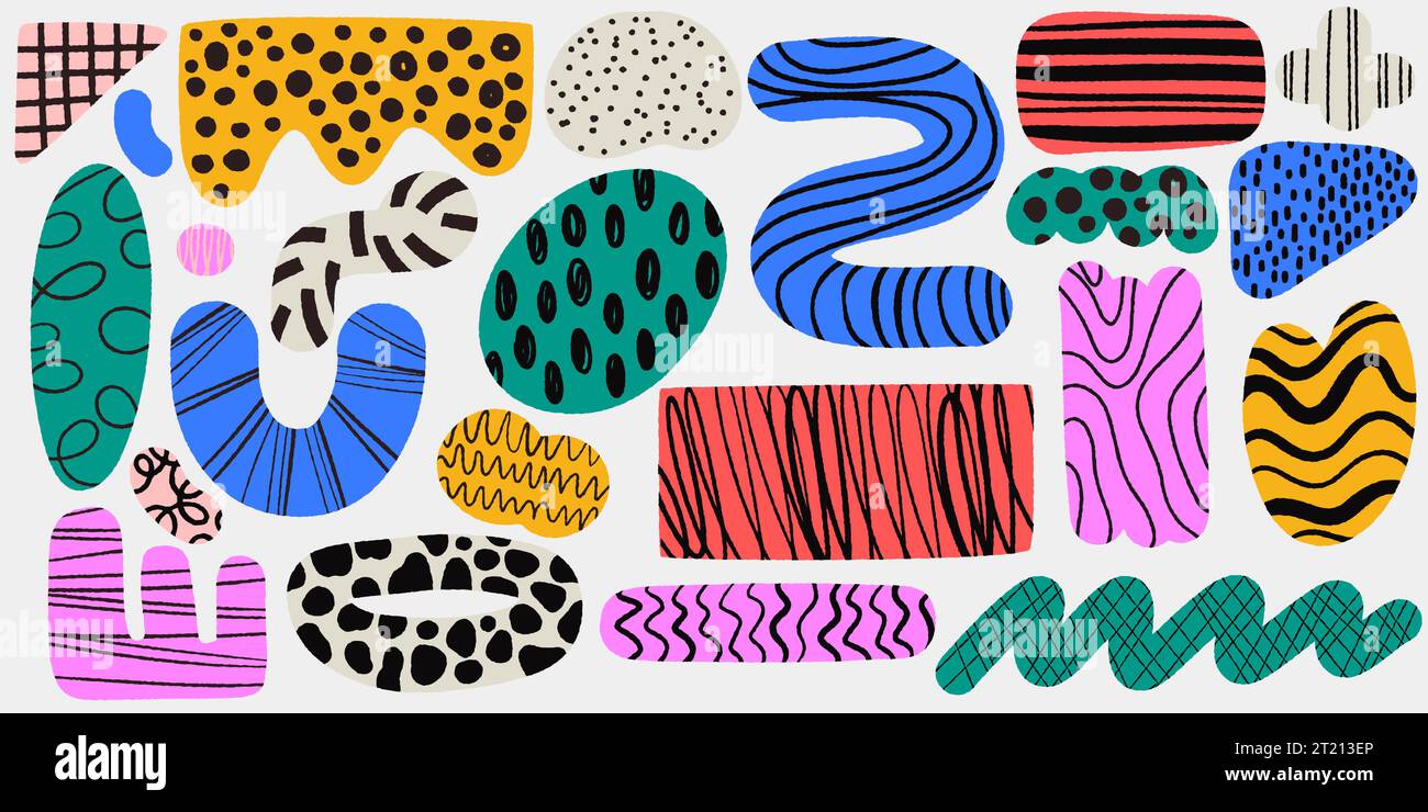 Abstract hand draw shapes. Doodle childish doodle art elements, simple ...