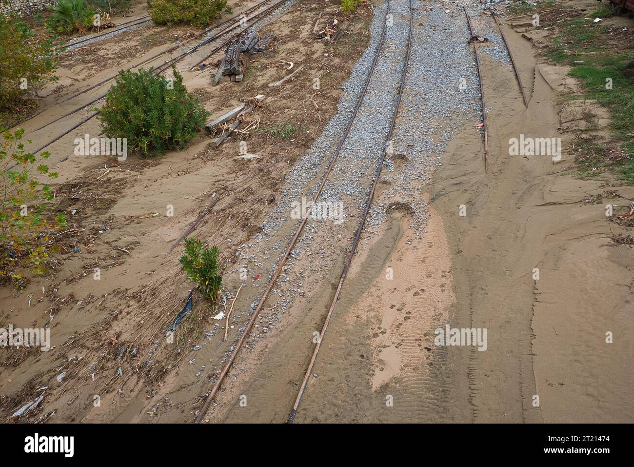 A railway station damaged by flood in Volos, Greece Stock Photo - Alamy
