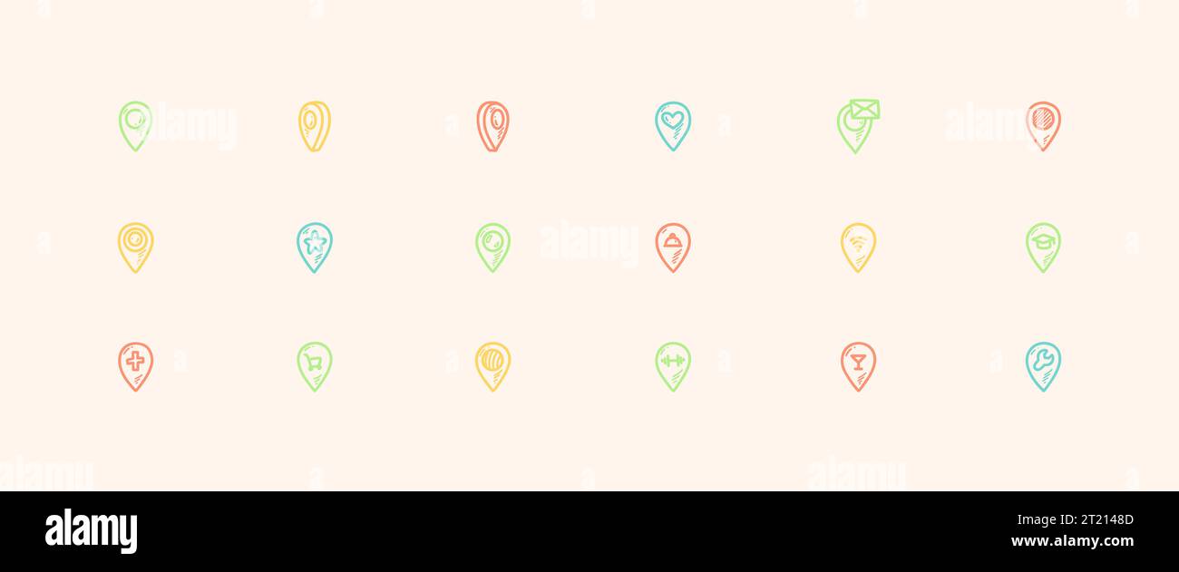 Cute line doodle map location pin icons set. Vector illustration in ... Cute line doodle map location pin icons set. Vector illustration in ...