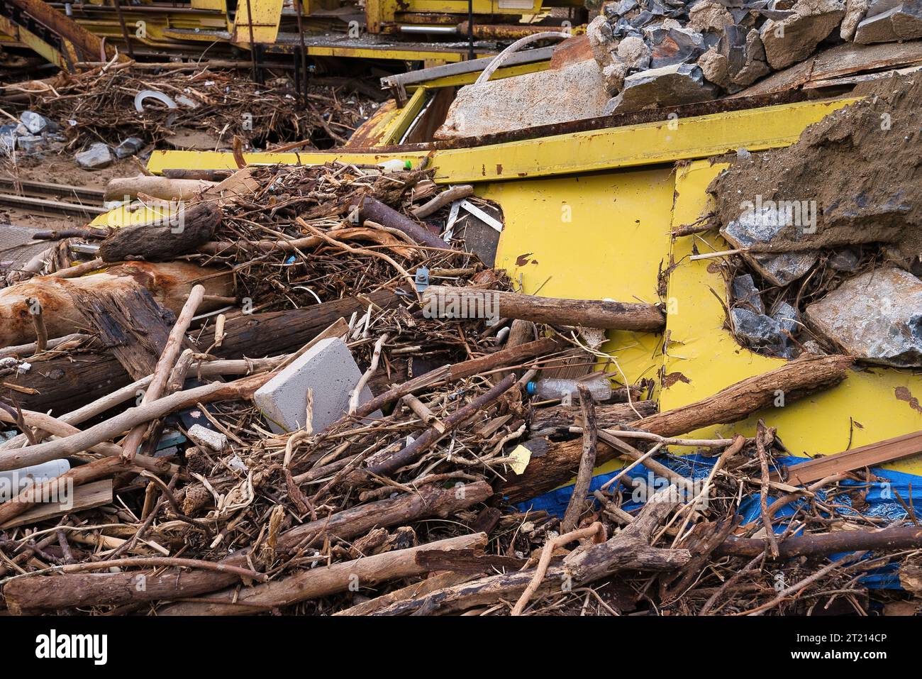 A railway station damaged by flood in Volos, Greece Stock Photo - Alamy