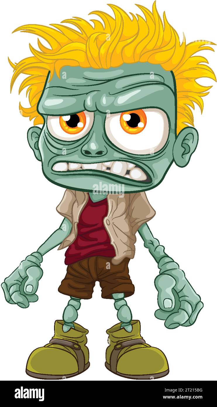An old and grumpy zombie man with green skin in a cartoon illustration ...