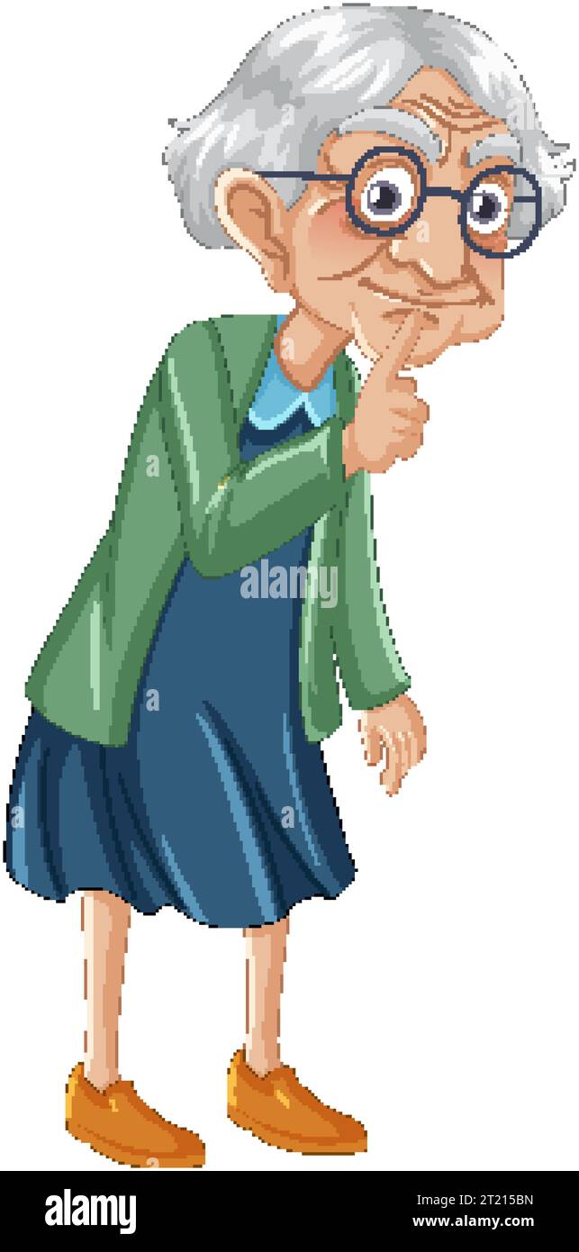 A vector cartoon illustration of an old grandmother standing in a shhh ...