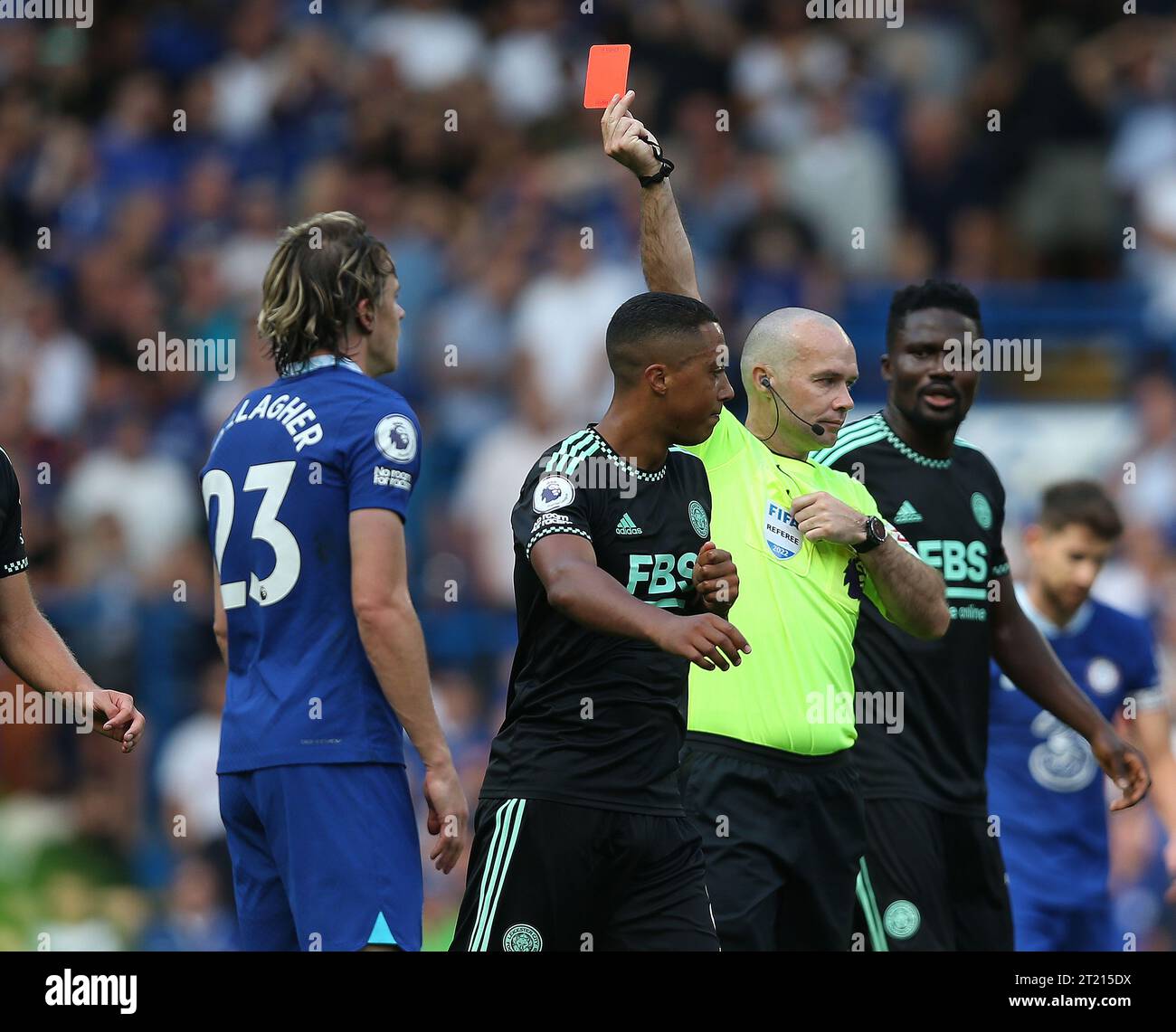 Conor Gallagher of Chelsea is shown a red card and sent off. - Chelsea ...