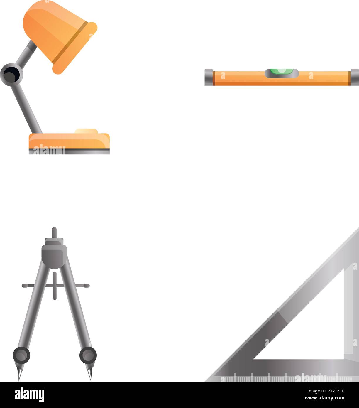 Engineer equipment icons set cartoon vector. Measuring and drawing tool ...