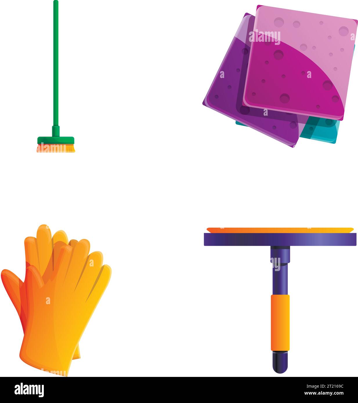 Cleaning accessory icons set cartoon vector. Window cleaning equipment ...