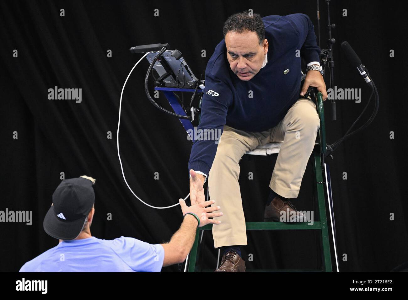 Antwerp, Belgium. 16th Oct, 2023. Referee Adel Nour pictured after a qualifications match for ...