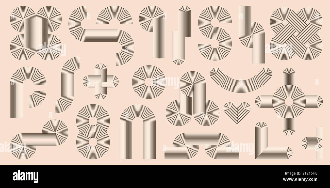 Boho shapes with line and stripes. Abstract minimalist geometric ...