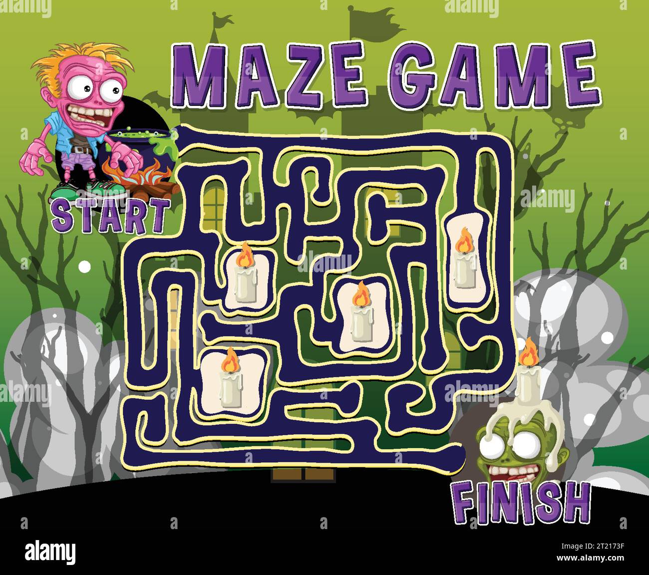 A spooky vector illustration for a Halloween-themed maze game Stock ...