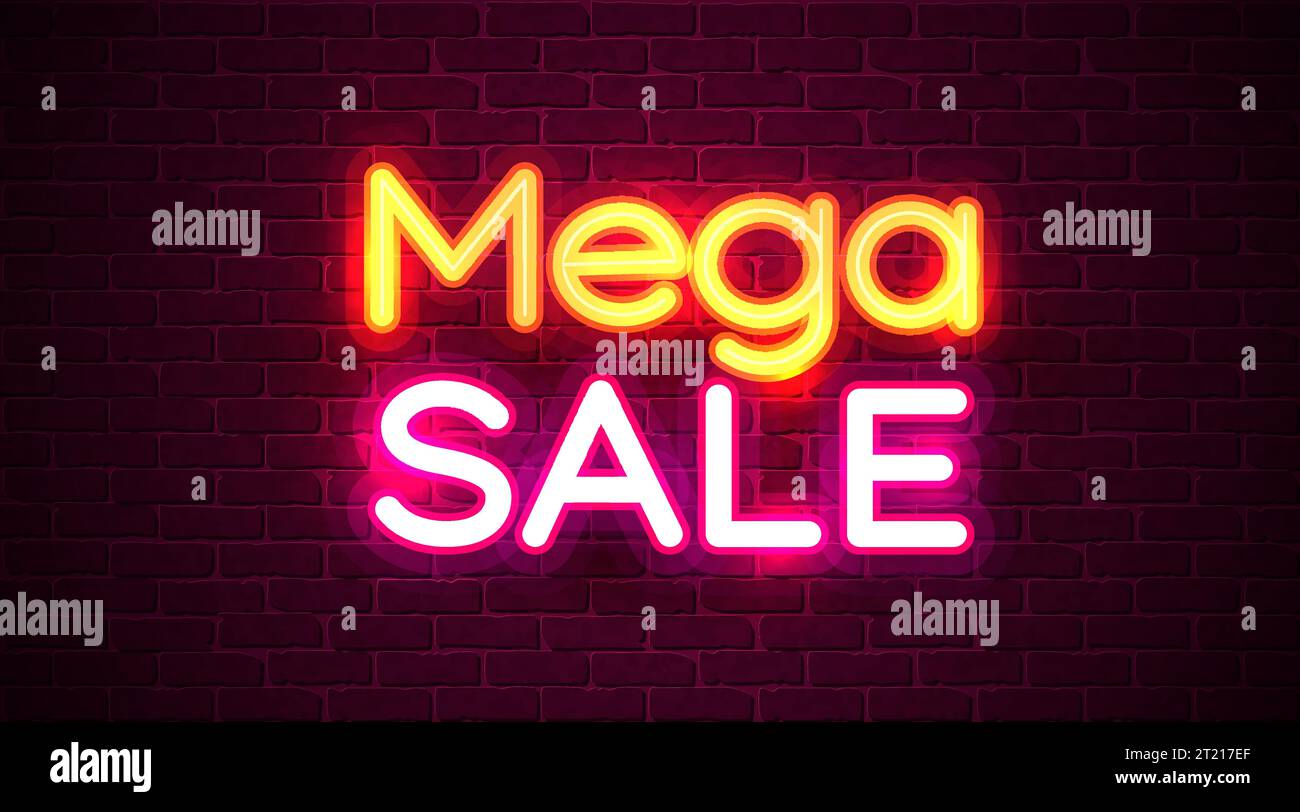Neon sign, Mega Sale on dark background. Discount Background for your ...