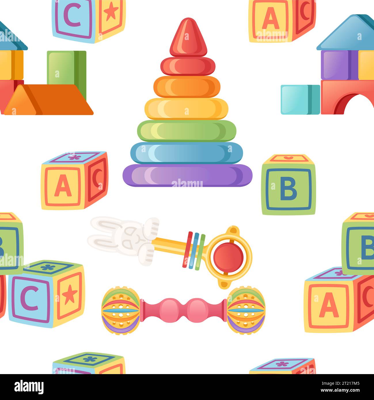 Seamless pattern of baby toys colored plastic bricks for building abc ...