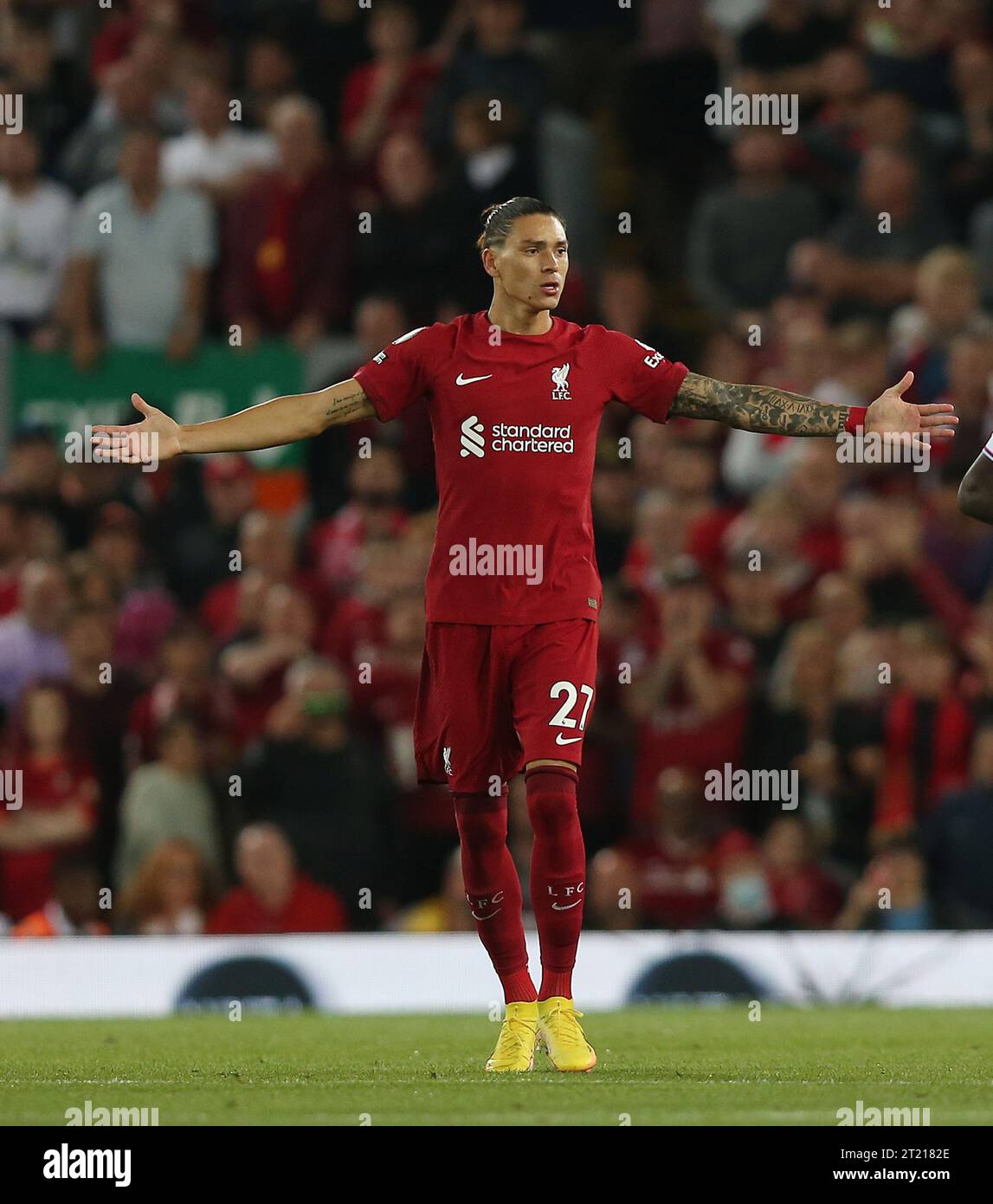 Darwin Nunez of Liverpool looks frustrated and annoyed. - Liverpool v ...