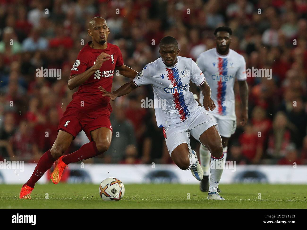 Cheick Doucoure of Crystal Palace battles with Fabinho of Liverpool ...