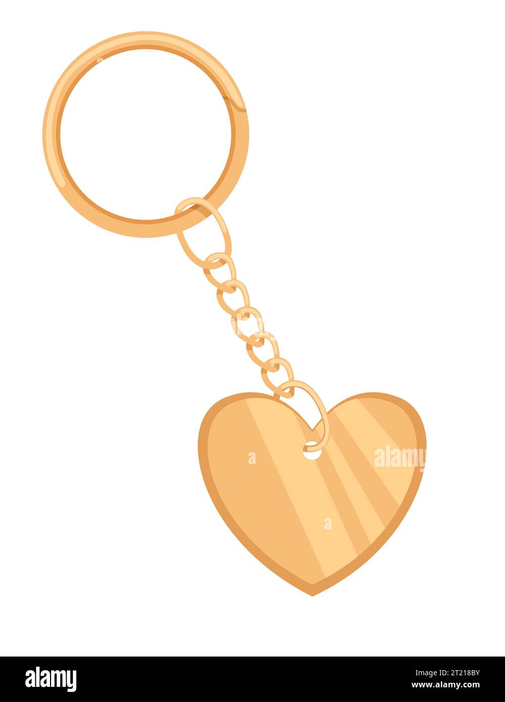 Golden heart keychain with ring and chain vector illustration isolated ...