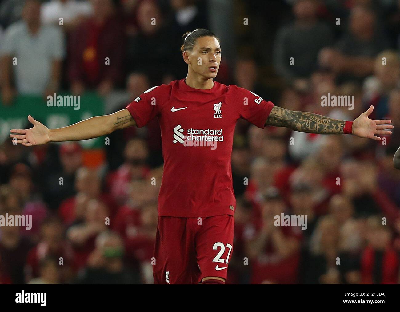 Darwin Nunez of Liverpool looks frustrated and annoyed. - Liverpool v ...