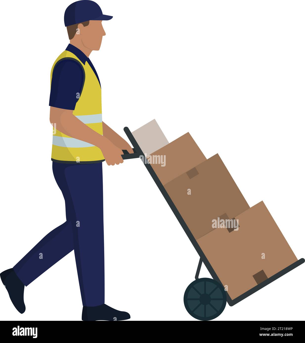 Man pushing a loaded hand cart, warehouse worker, isolated Stock Vector ...