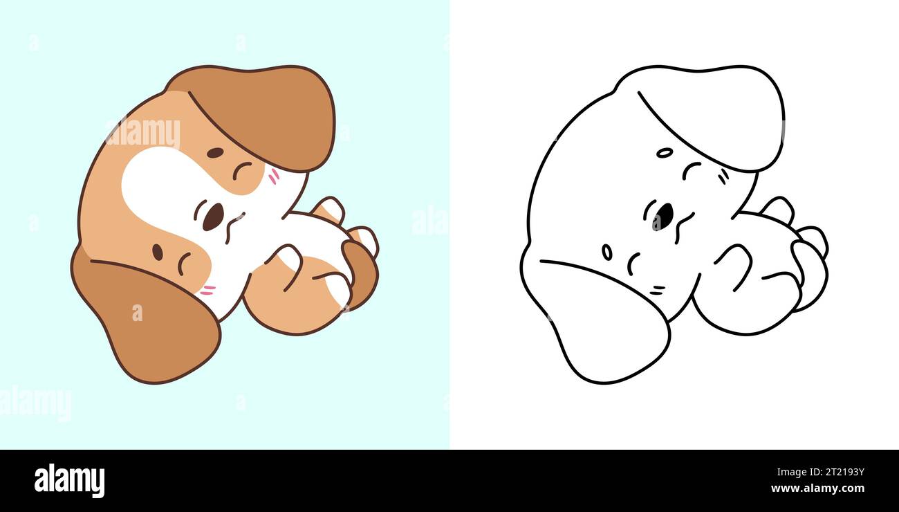 Kawaii Beagle Dog for Coloring Page and Illustration. Adorable Clip Art ...