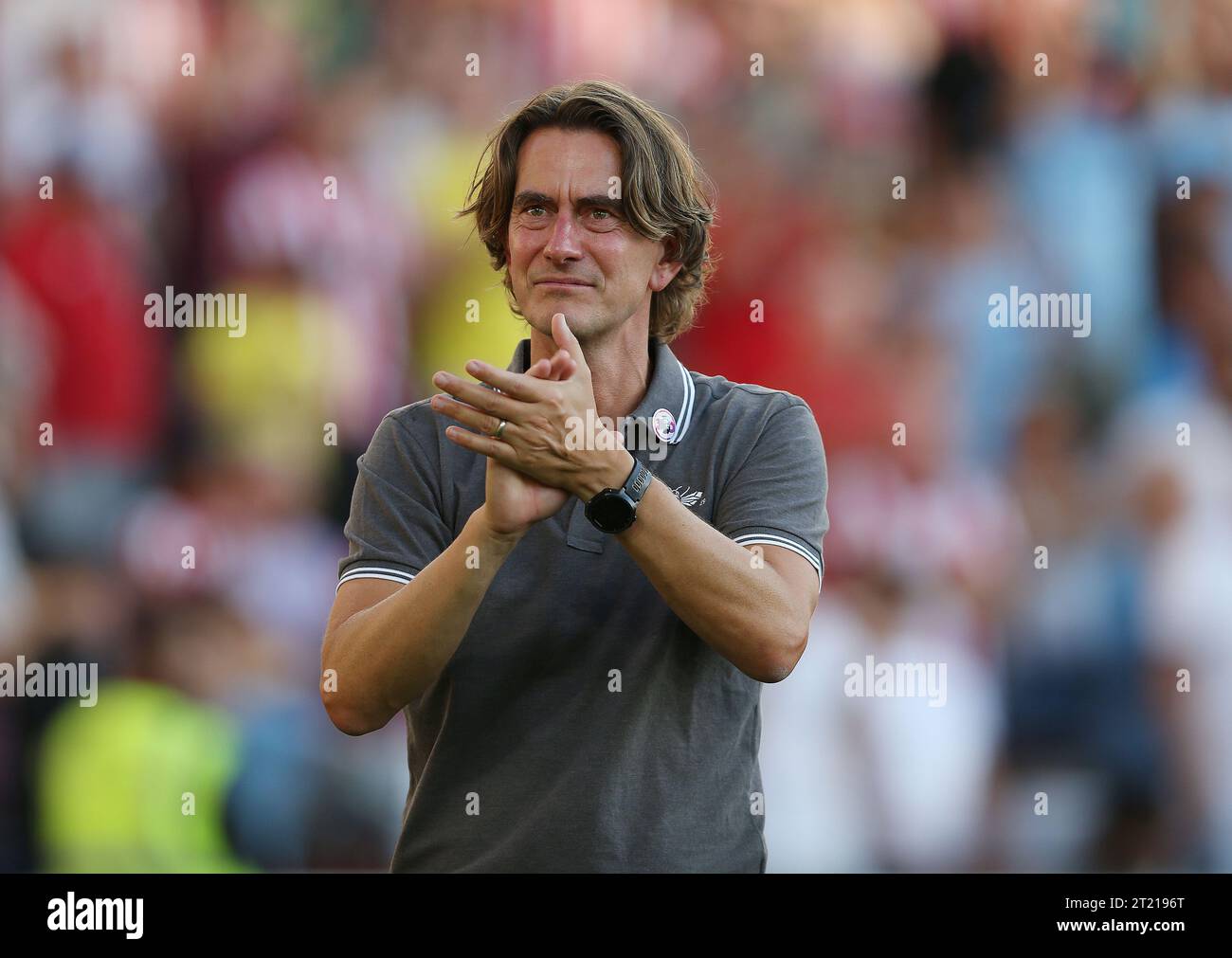 Thomas Frank Manager of Brentford applauds the Brentford fans ...