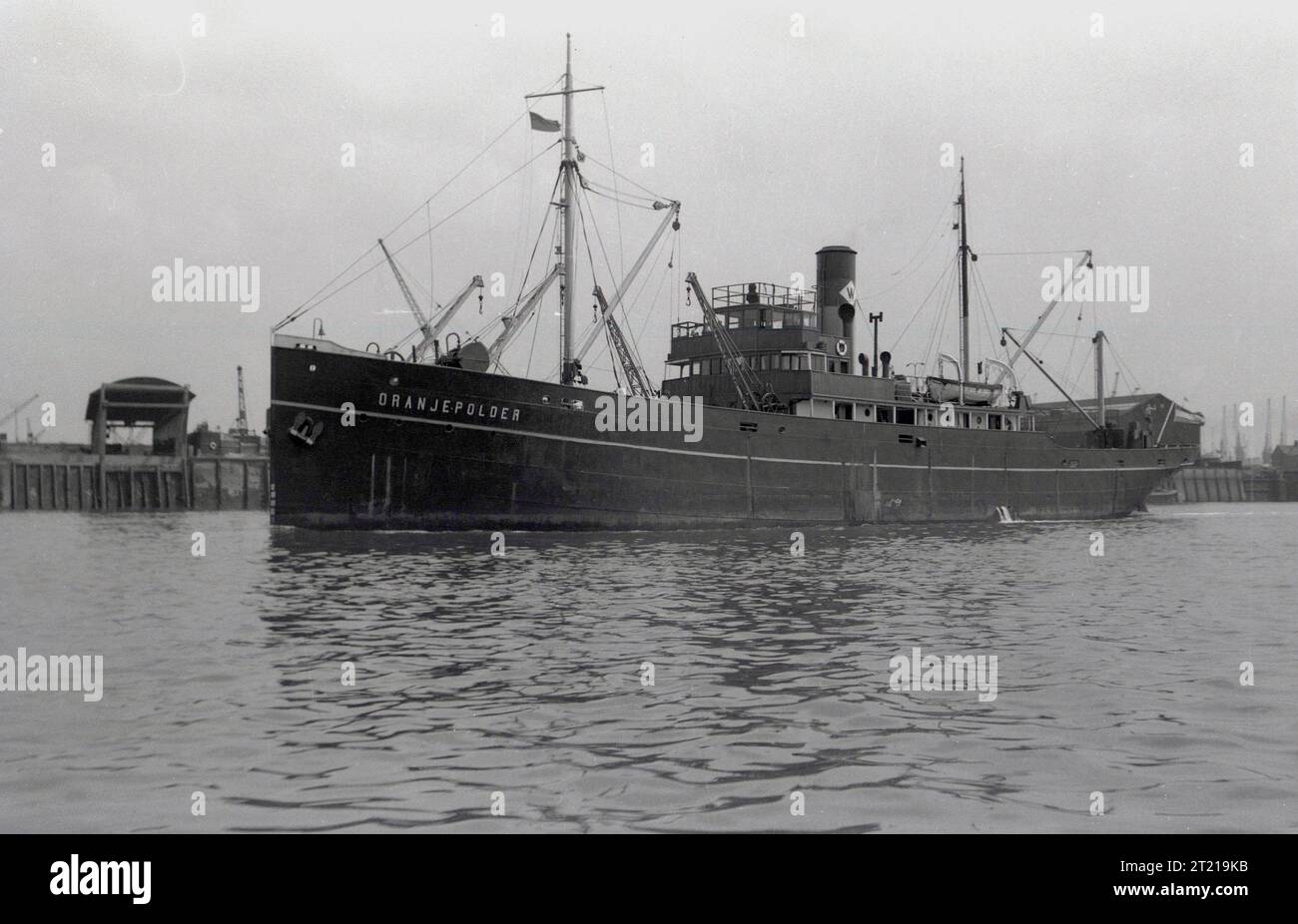1960s, historical, the Dutch container ship, Oranjepolder moored in a ...