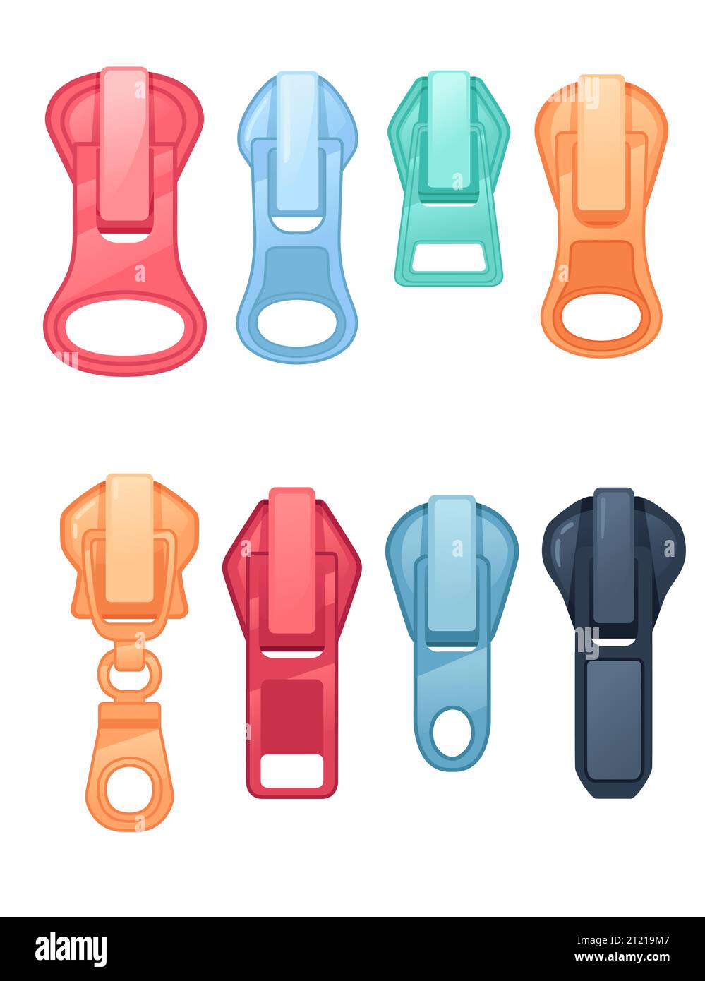 Collection of colored steel zipper puller vector illustration isolated on white background Stock ...