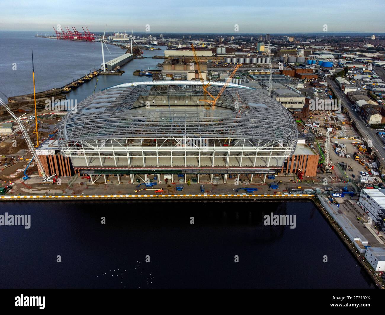 An aerial view as construction work continues on the site of Everton ...