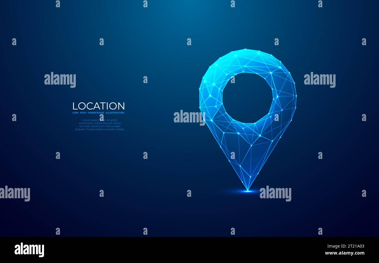 Abstract location pin. Digital gps light icon. Low poly wireframe Stock ...