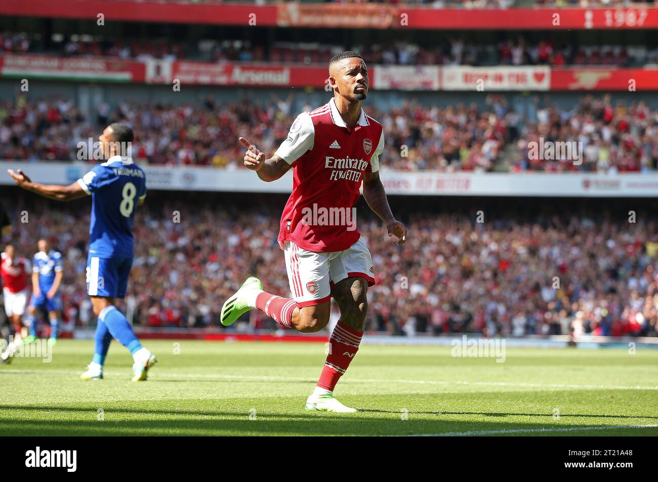 GOAL 1-0, Gabriel Jesus of Arsenal goal celebration. - Arsenal v Leicester City, Premier League ...