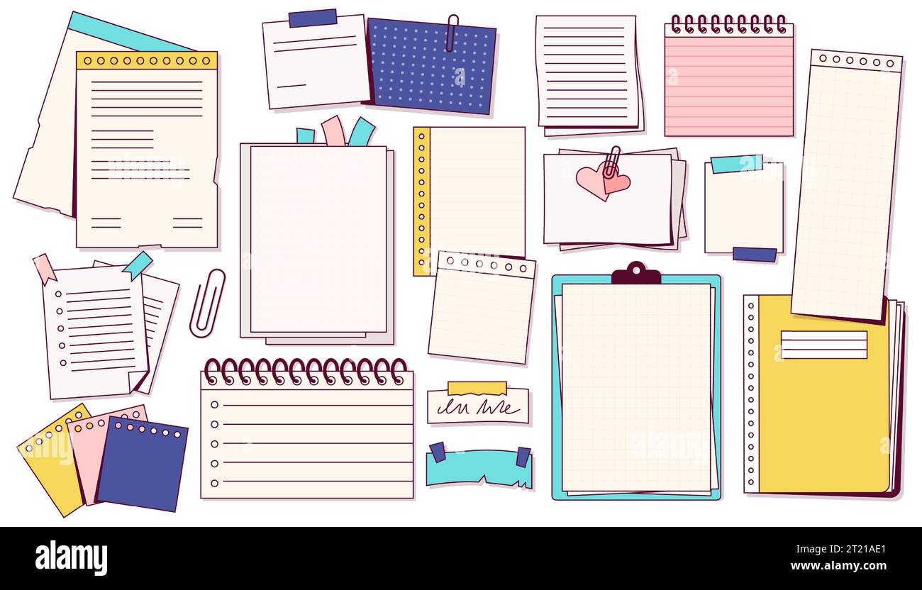 Notes and paper stationery. Doodle post-it note sheet with sticky note ...